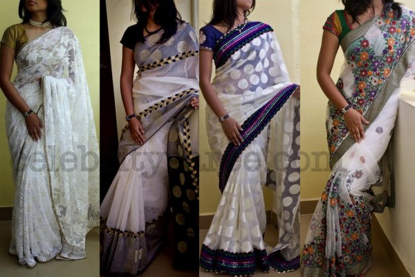 White Classy Sarees - Saree Blouse Patterns