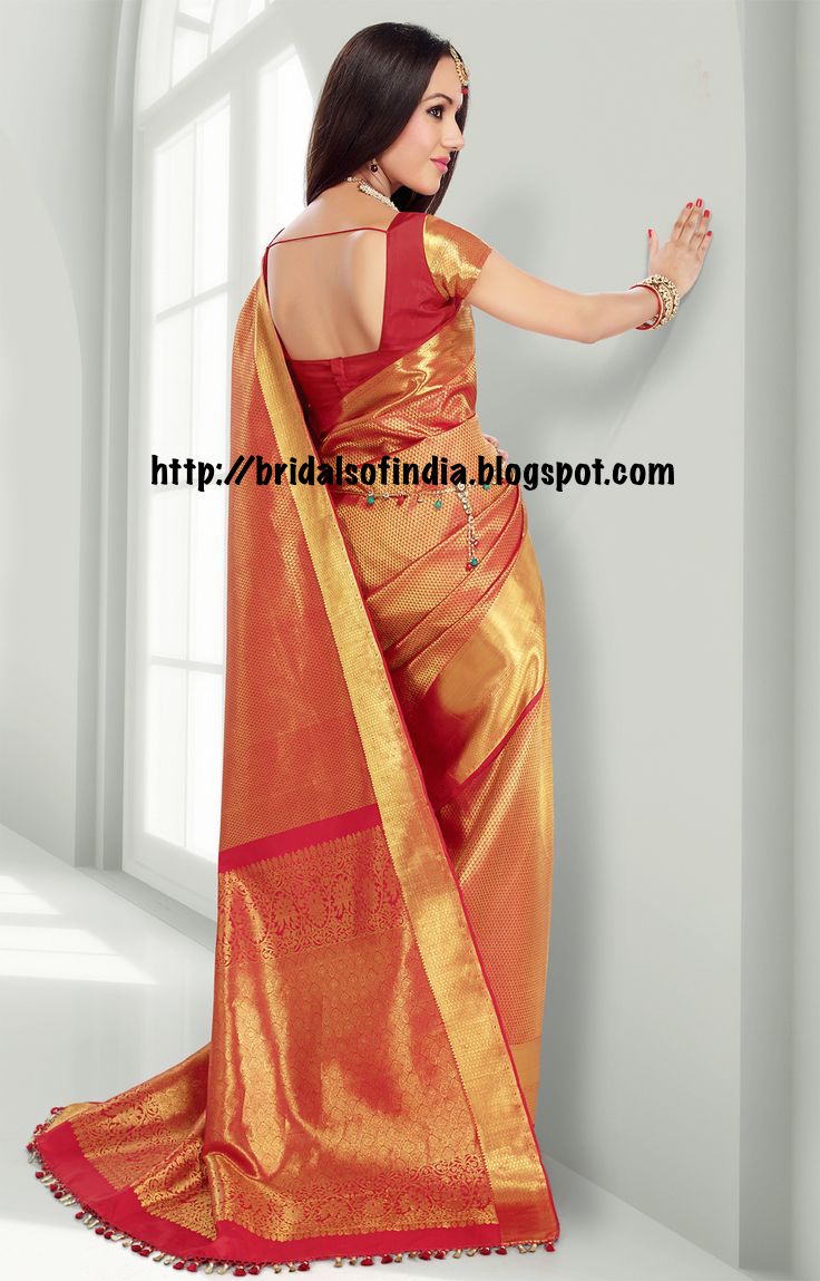 Fashion world: Red pure silk saree with gold motifs throughout the ...