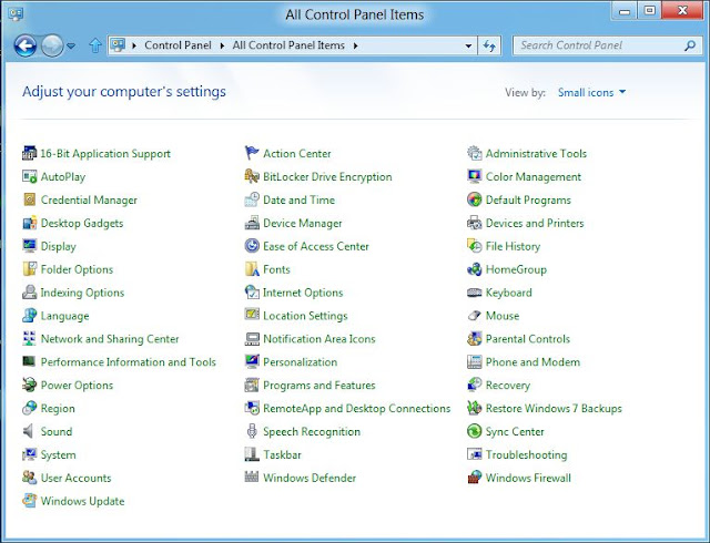 Control Panel Preview on Windows 8 ~ Windows Reality