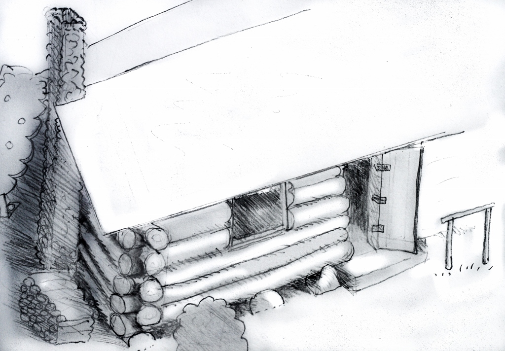 Patti Stories homepage: Building a log cabin.