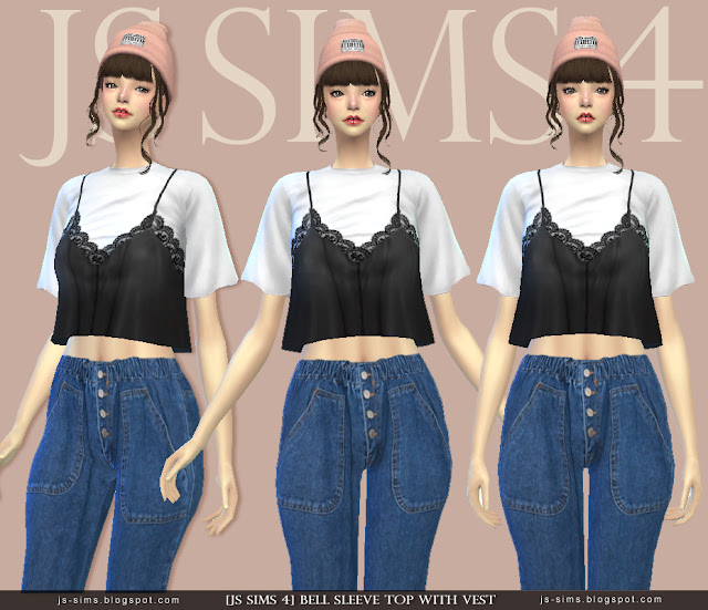 [JS SIMS 4] Bell Sleeve Top With Lace Vest @ JS SIMS :: 痞客邦