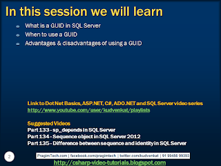 Sql server, .net and c# video tutorial: Guid in SQL Server