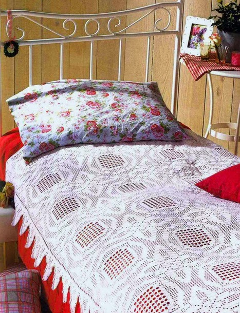 Crochet Knitting Handicraft: Crocheted bedspread