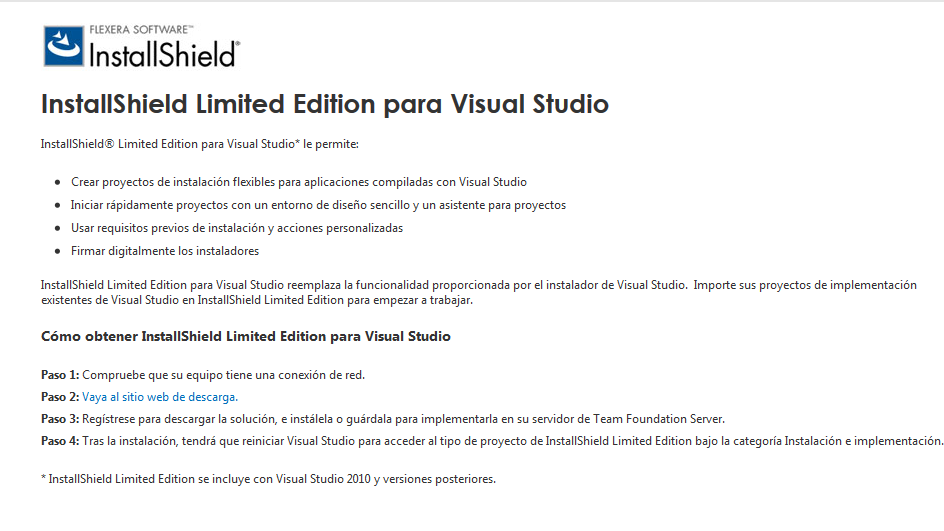 Descargar e Instalar InstallShield Limited Edition For Visual Studio