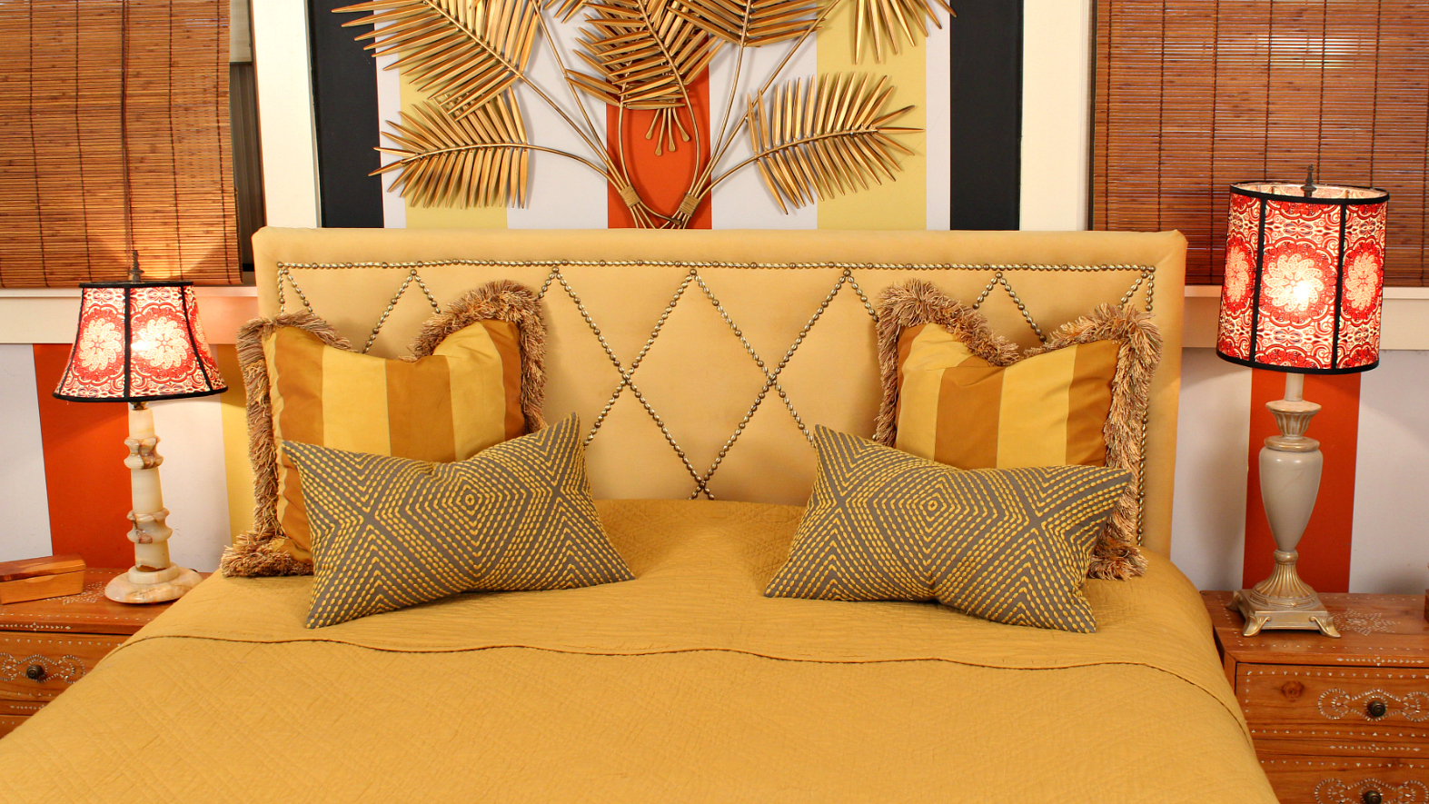 Mark Montano: Harlequin Pattern Nailhead Trim Headboard