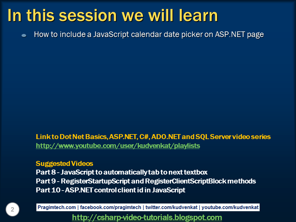 Sql server, .net and c# video tutorial: JavaScript calendar date picker for ASP.NET