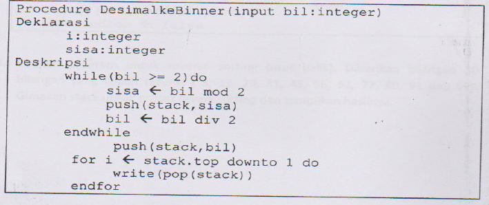 Program java konversi Bilangan Desimal ke Biner Metode Stack - Dhanjunkie21