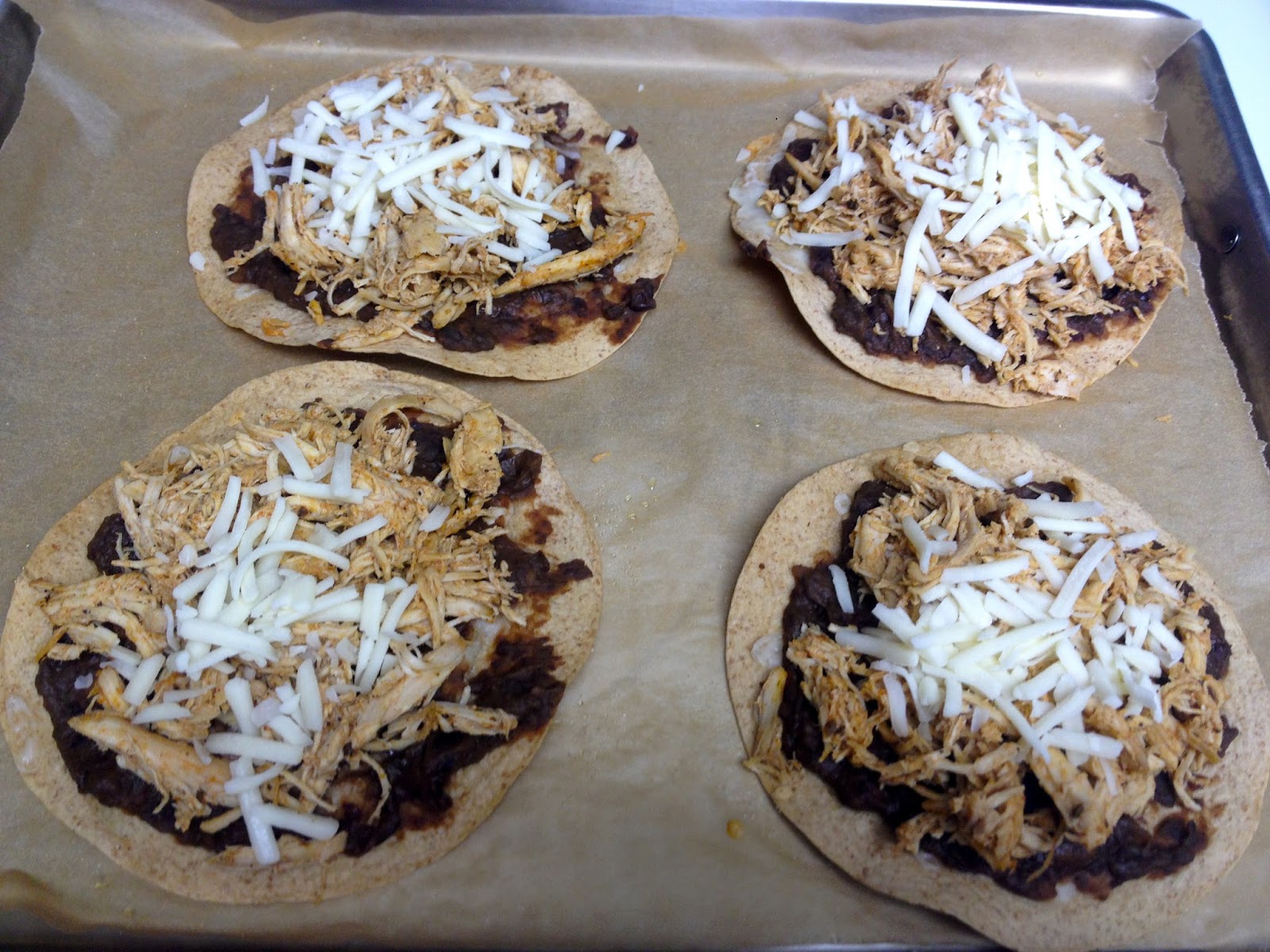 Shredded Chicken Tostadas on Home-Baked Flour Tortillas
