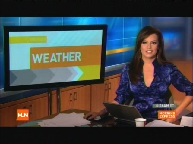 Ladies in Satin Blouses: Robin Meade - blue floral satin top