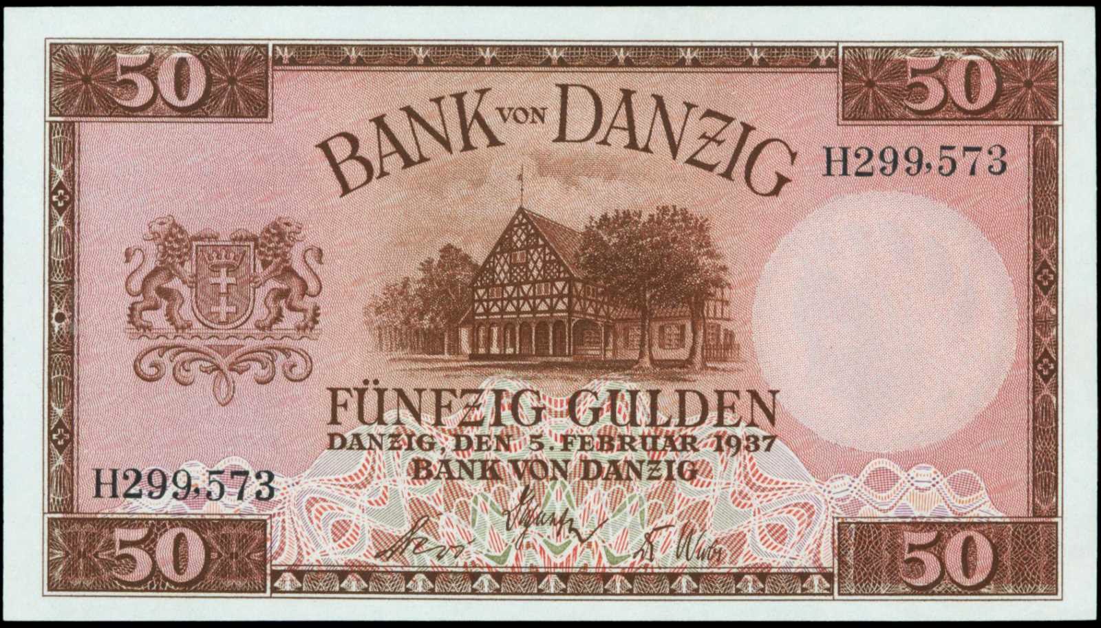 Danzig 50 Gulden 1937 Bank von Danzig|World Banknotes & Coins Pictures ...