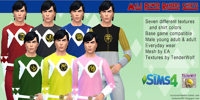 Tender Wolf's Den: Male Power Rangers shirts (Sims 4)