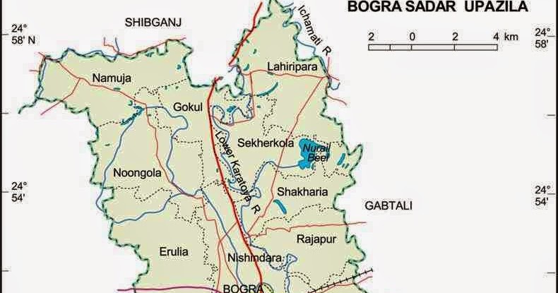 Bogra Sadar Upazila Map, Bogra, Bangladesh