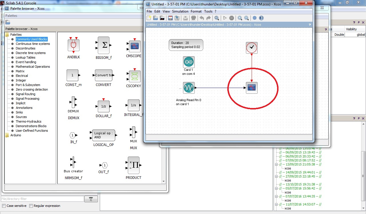 คนค้าหุ่น ตัวอย่างการเปลี่ยนค่าแกน Y จาก Adc เป็น Volt Realtime ของ Arduino ใน Scilab