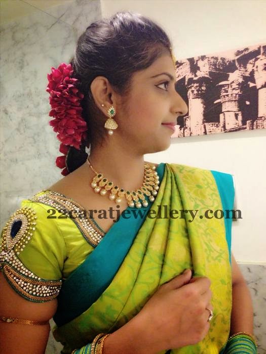Bride in Uncut Set and Chandra Haram - Jewellery Designs