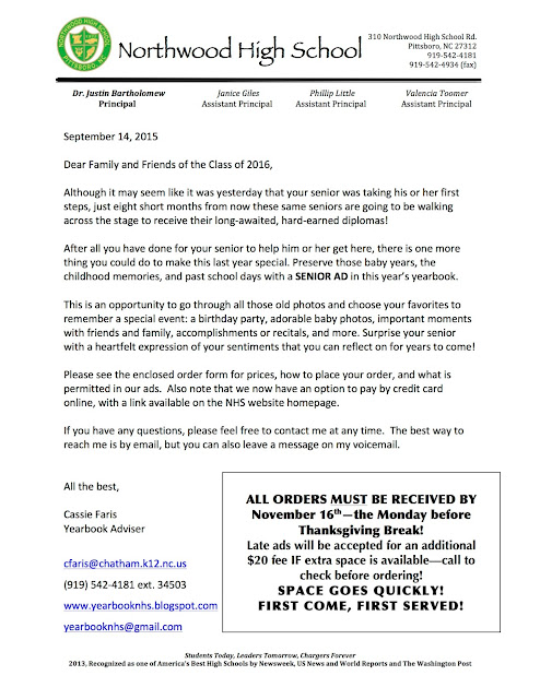 Northwood High School Yearbook: Senior Ad Letter