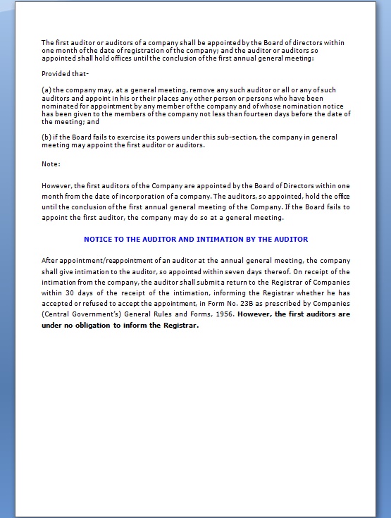 First Auditor Appointment Board Resolution Format in Word