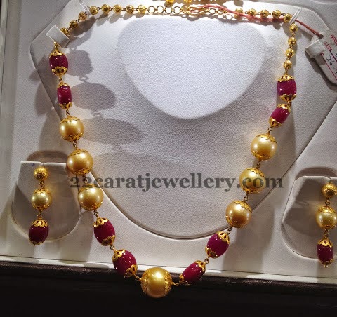 Ruby Drops Gold Color Pearls Set - Jewellery Designs