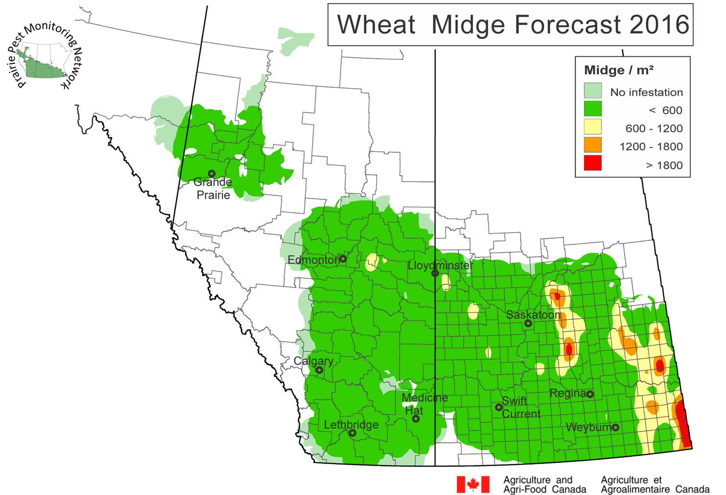 Prairie Pest Monitoring Network Blog: 2017 Wheat Midge Forecast Map for ...