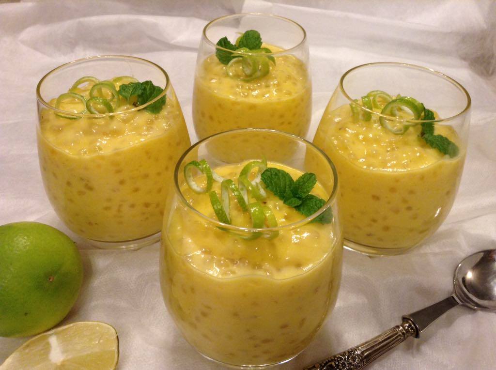 Mousse de manga, lima e tapioca granulada (saudável e pouco calórica)