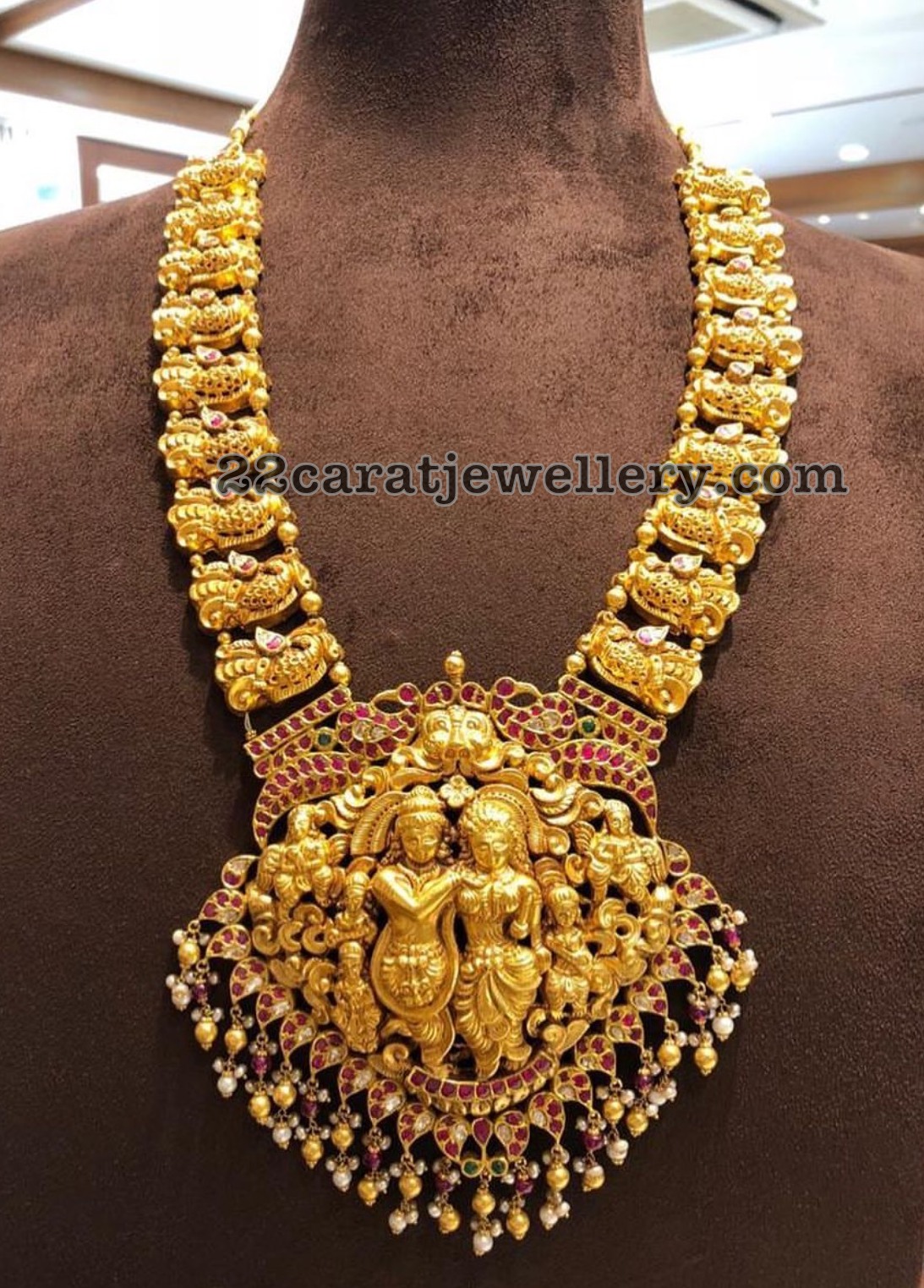 Peacock Long Chain with Krishna Pendant - Jewellery Designs