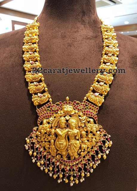 Peacock Long Chain with Krishna Pendant - Jewellery Designs