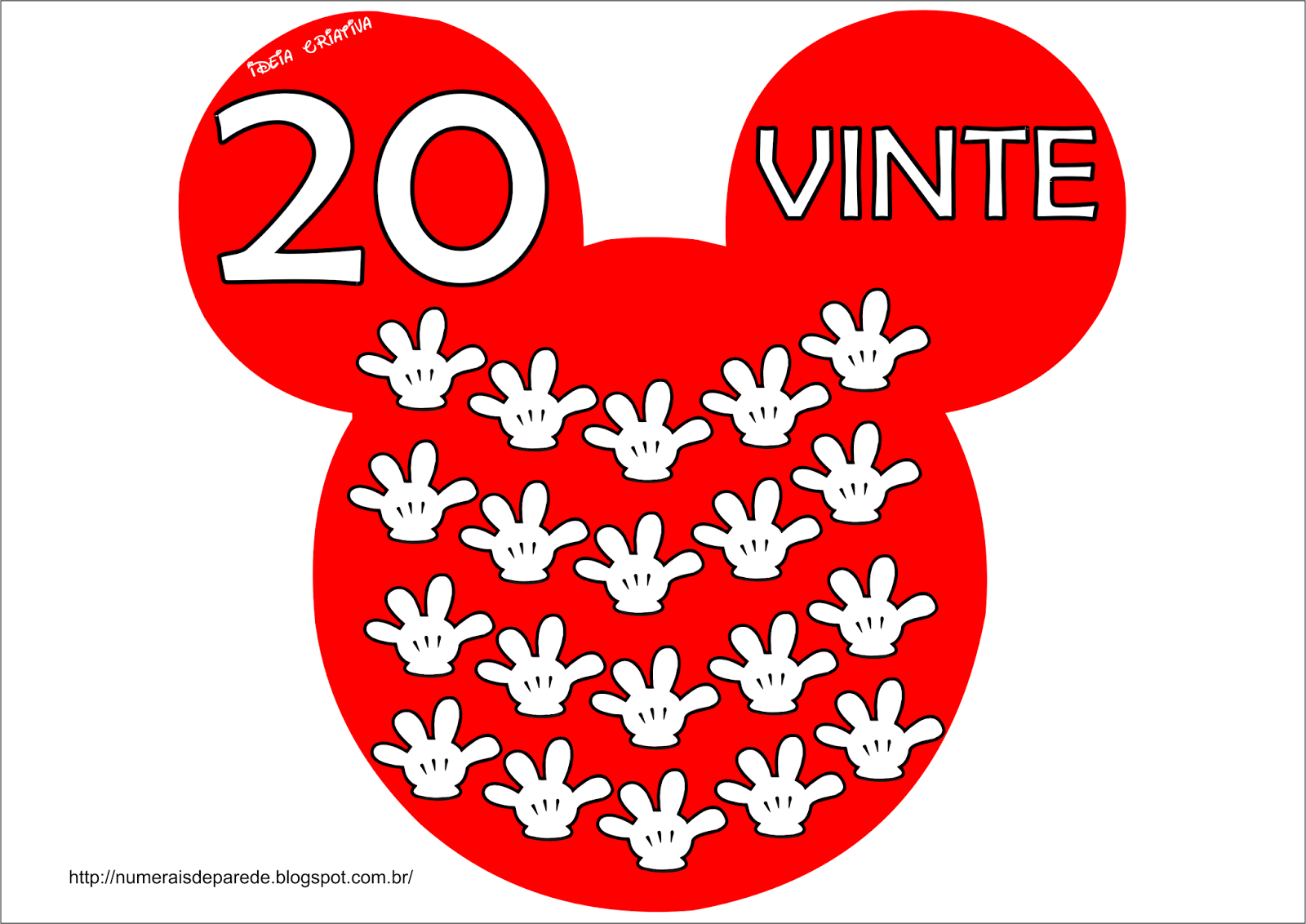 Numerais de Parede Mickey Mouse zero a vinte