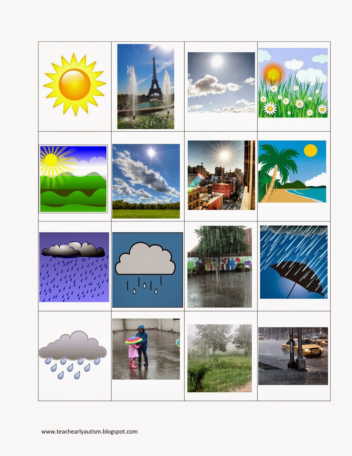 Teach Early Autism: Rainy vs. Sunny sorting activity