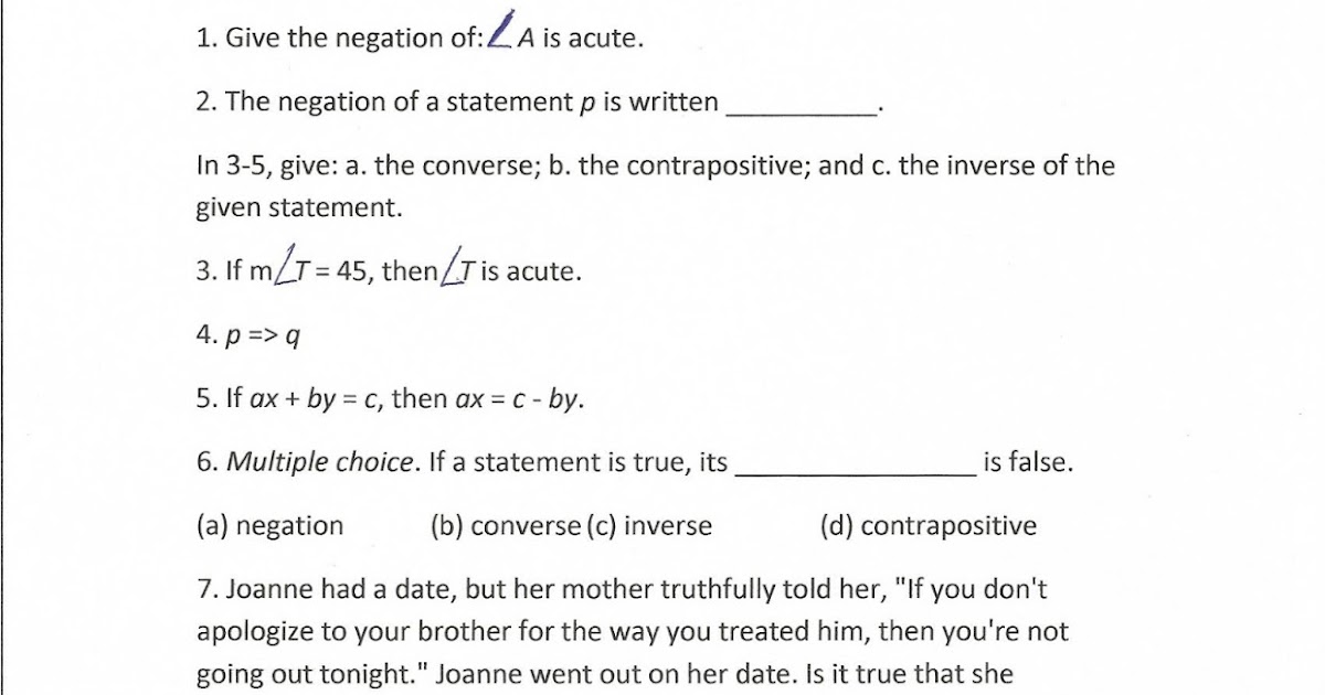 Geometry, Common Core Style: Lesson 13-2: Negations (Day 132)