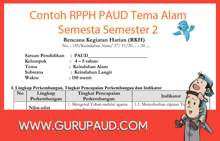 Contoh RPPH PAUD Tema Alam Semesta Semester 2 | GURU PAUD