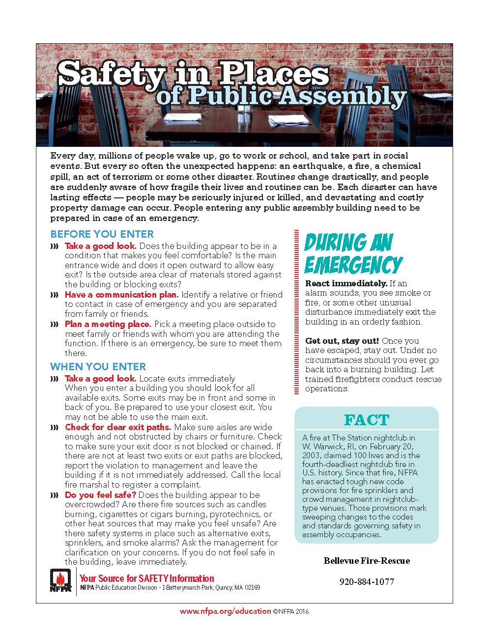 Village of Bellevue: NFPA: Safety in Places of Public Assembly