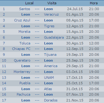 Calendario Leon Apertura 2015 Futbol Mexicano - Apuntes de Futbol