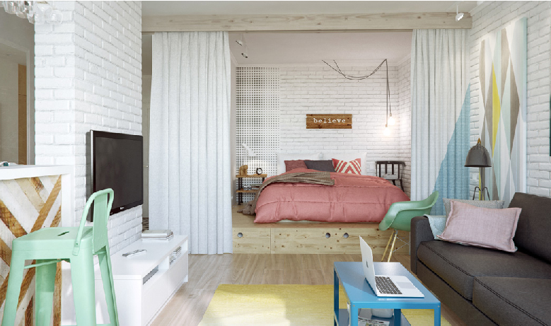 Tiny and functional apartment in Moscow by int2 architecture