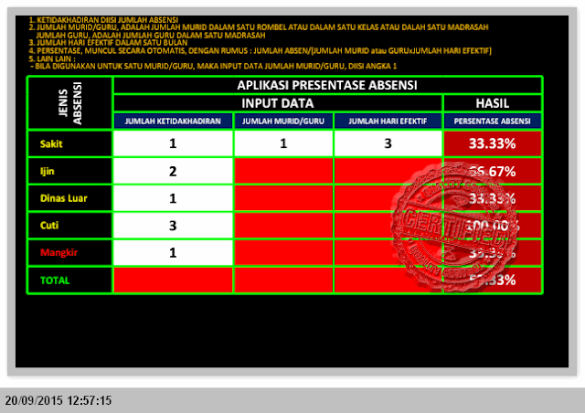 APLIKASI MENGHITUNG PERSENTASE ABSENSI SISWA DENGAN RUMUS EXCEL ...