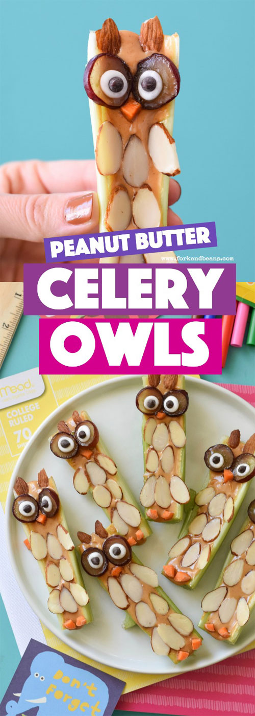 My Owl Barn: Peanut Butter Celery Owls: A Healthy Snack