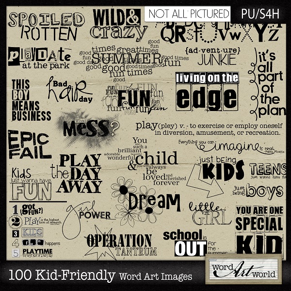 Word Art World: NEW "100 Kid-Friendly Word Art Images" on Sale!