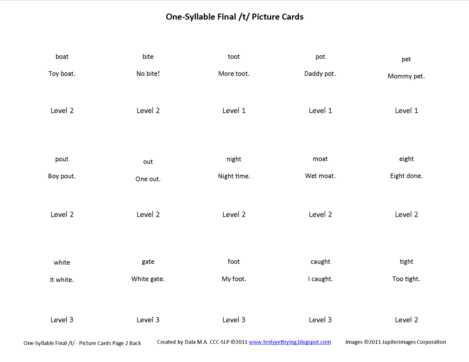 Testy yet trying: Final T: Free Speech Therapy Articulation Picture Cards