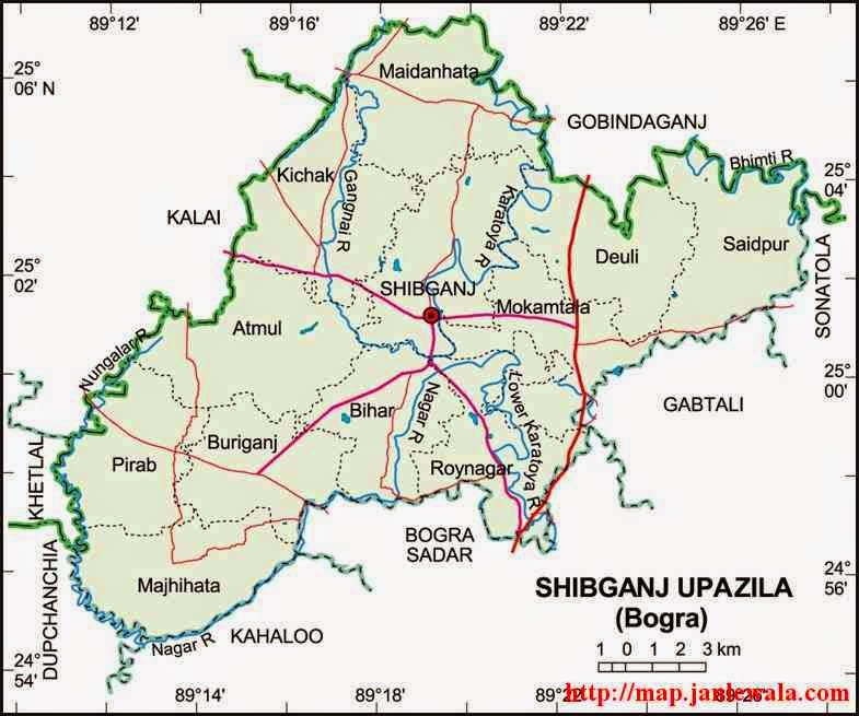 Shibganj Upazila Map, Bogra District, Bangladesh