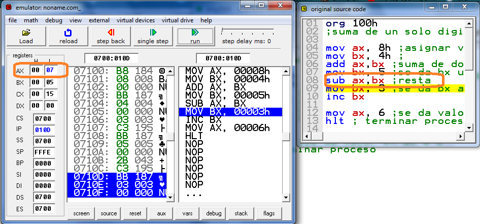 Lenguaje de Interfaz: 1. Programas de operaciones en ensamblador suma ...