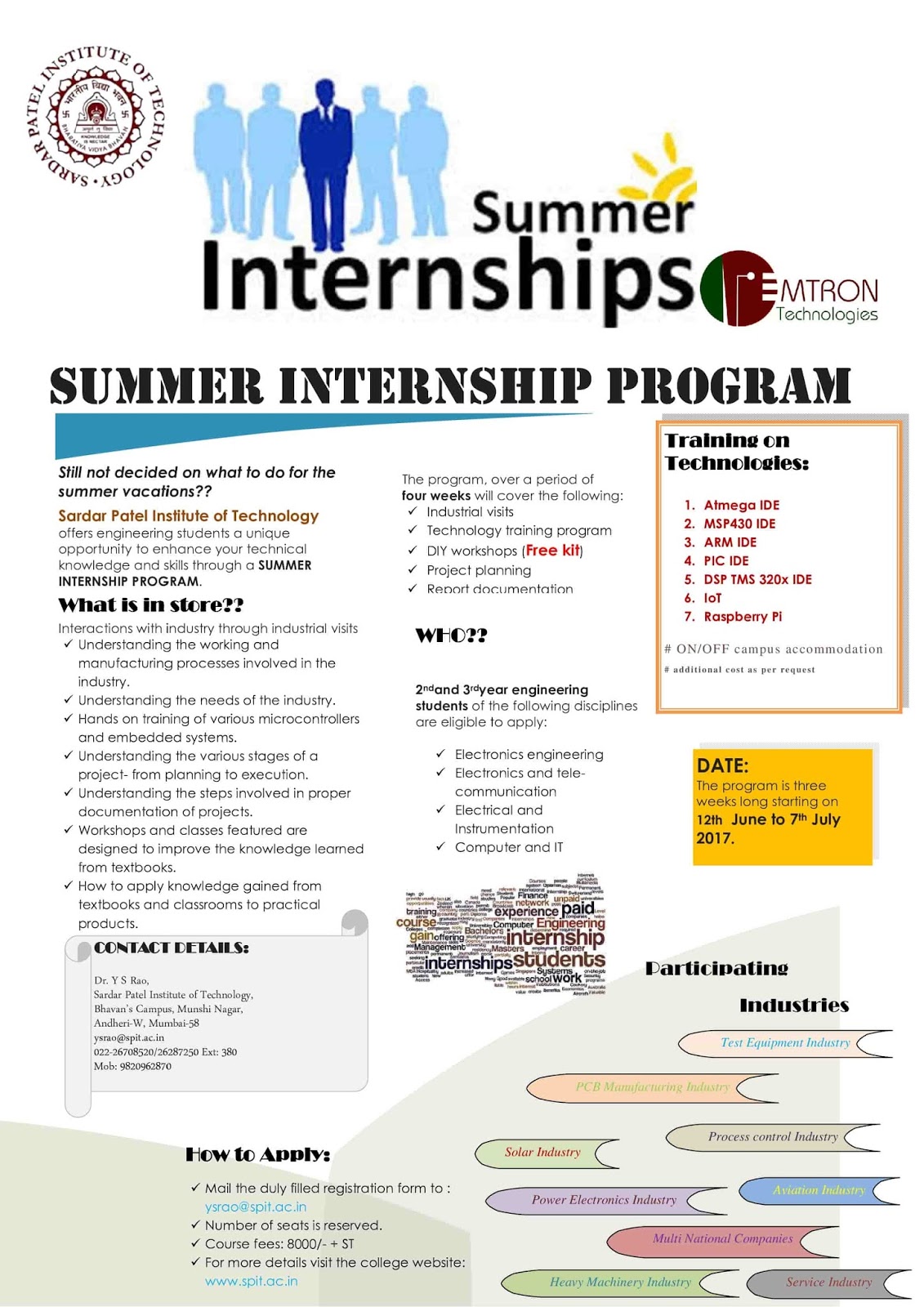 EXTC Department: Summer Internship Program 2017 Notice