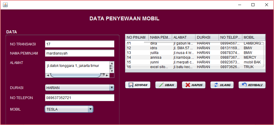 CCRJ35: Program Rental Mobil Dengan Java Netbeans Menggunakan JasperReport Dan Login