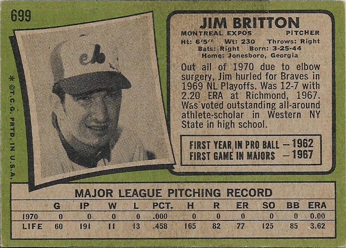Topps 1971: no. 699 - jim britton