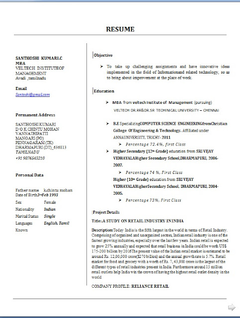 MBA Pursuing Resume Format For Fresher in Word Format