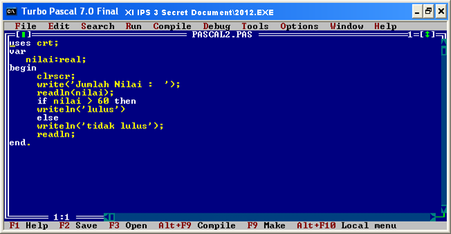 Social Warhead Three - WebBlog: Penggunaan fungsi If then Else pada PASCAL