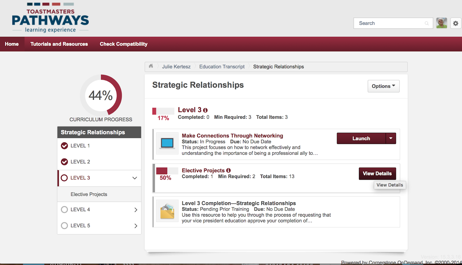 Pathways experience: A different view: from Level 2 to Level 3 on