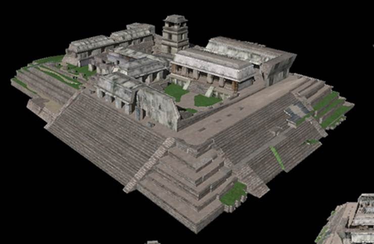 itinerancia.prehispánica.colonial: Palenque - reconstrucción en 3d