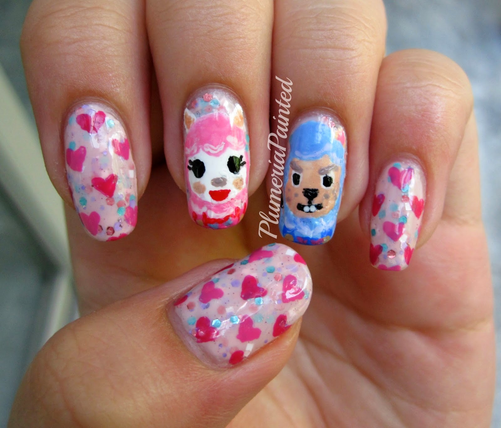 PlumeriaPainted: Animal Crossing New Leaf Nail Art: Reese and Cyrus