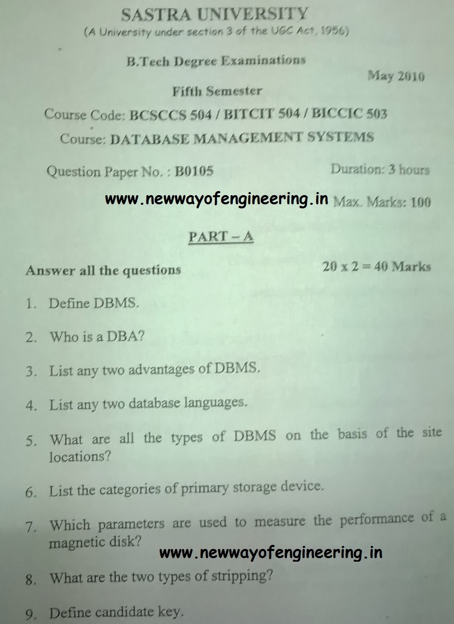DBMS | Previous Year Semester Question Paper