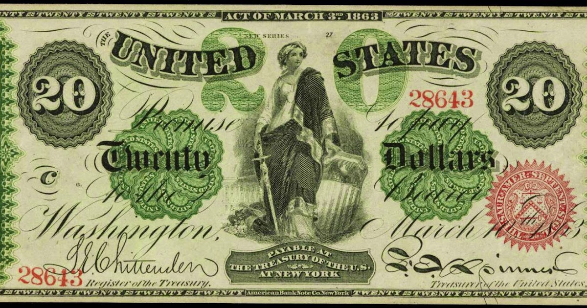 1863 Twenty Dollar Legal Tender Note "Liberty"|World Banknotes & Coins ...