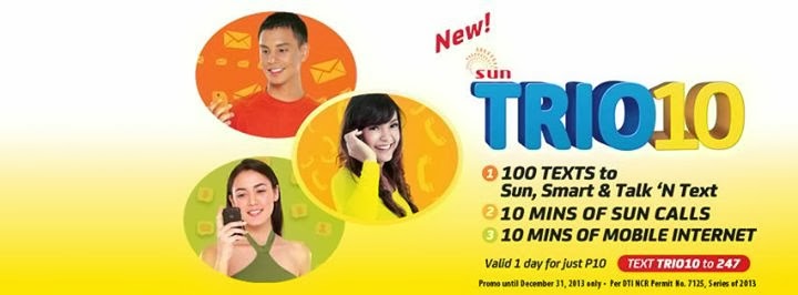 Sun Cellular TRIO 10 promo TRINET text for only 10 pesos