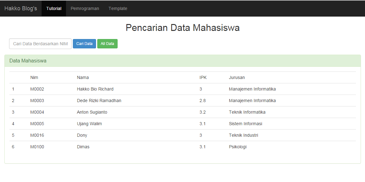 Membuat Pencarian Data dengan PHP, My SQL dan Bootstrap 3 - Hakko Blog's